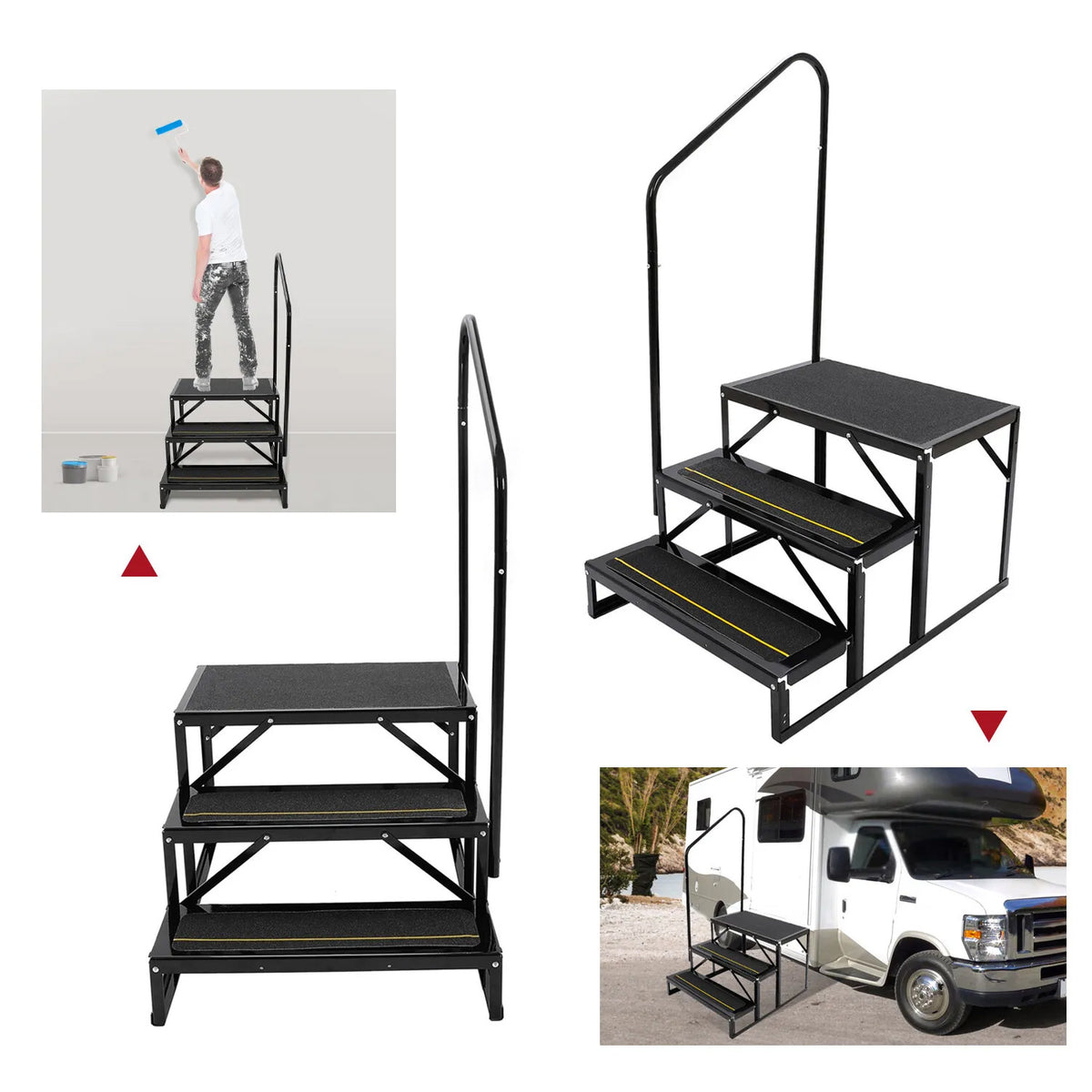 Kojem 3-Step Stair with HandRail for RVs Travel Trailers Camper and Mo ...